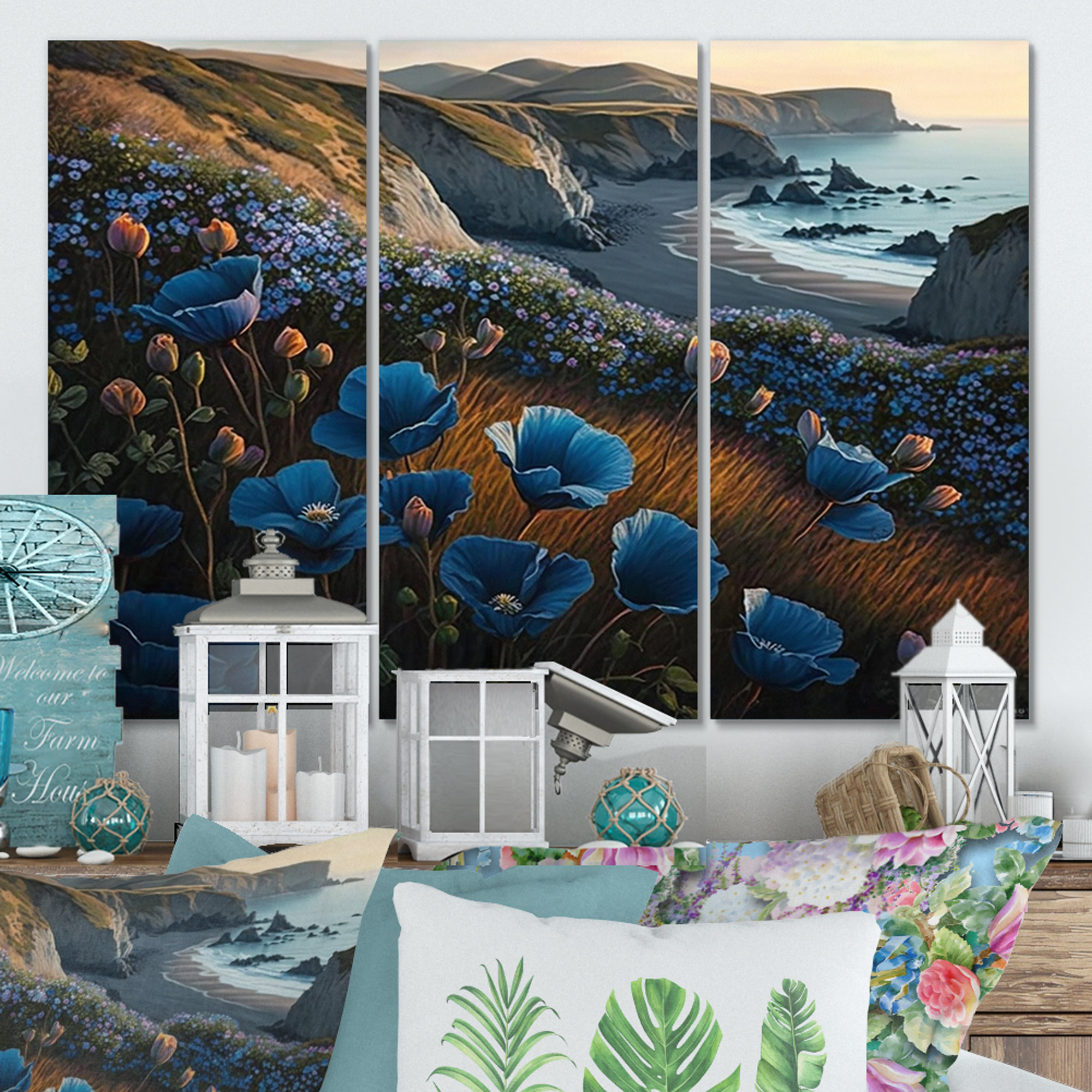Dovecove Nakyia Flowers By The Coast I - 3 Piece Print | Wayfair